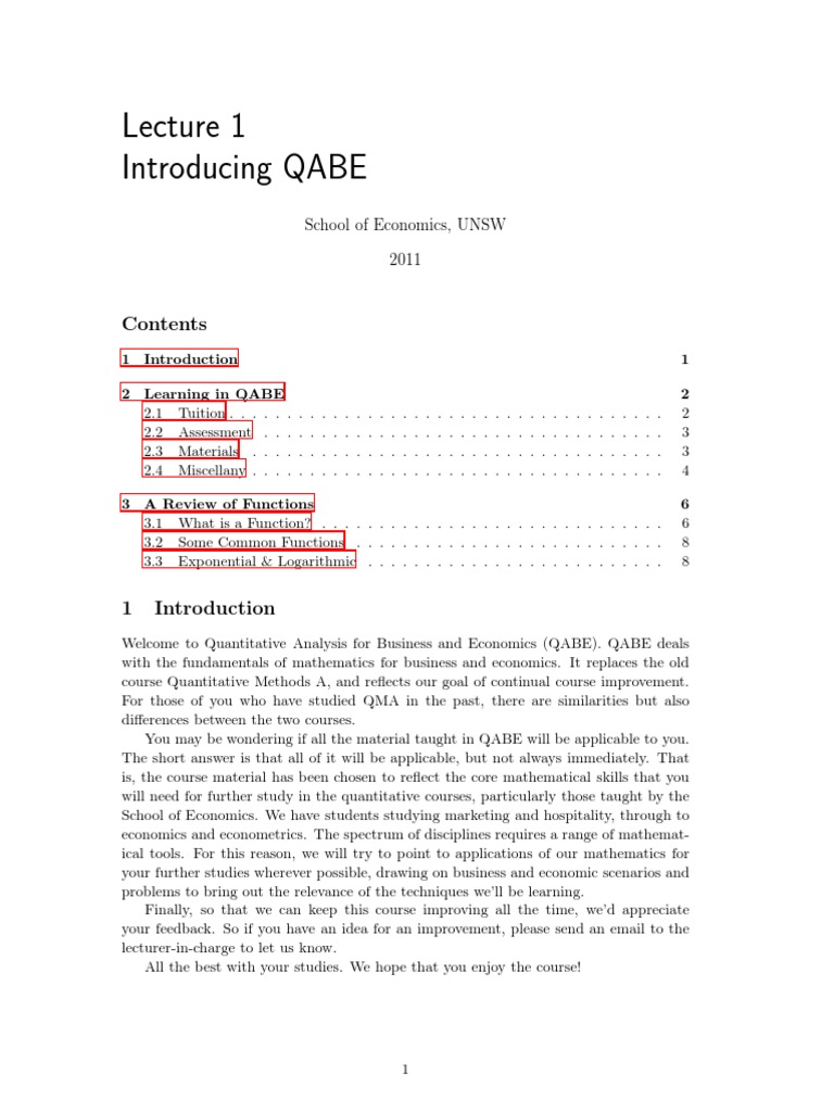 QABE Notes01 | PDF | Exponential Function | Function (Mathematics)