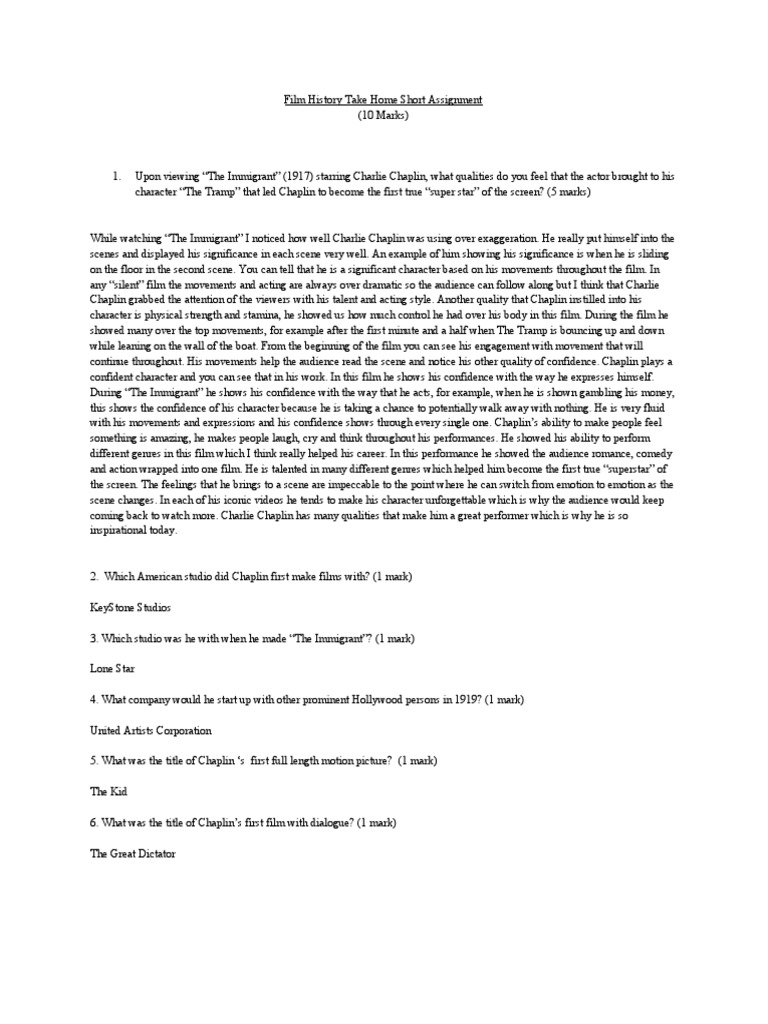 Chaplin Assignment | PDF | Charlie Chaplin