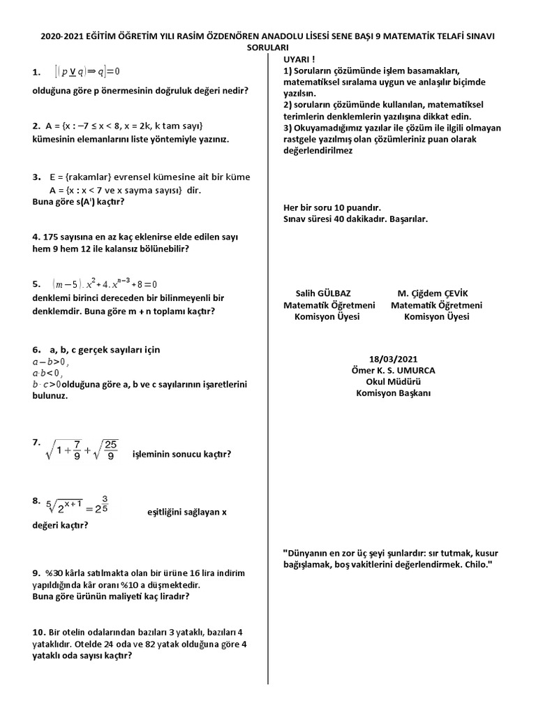 Sınıf Telafi | PDF