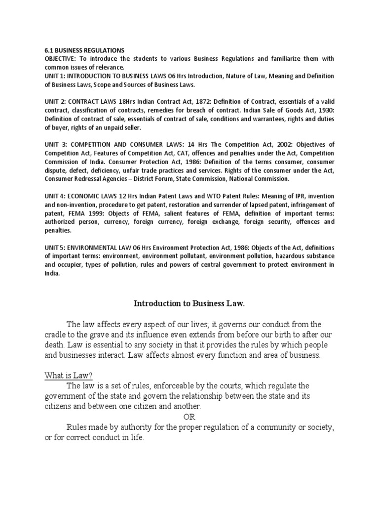 6.1 Business Regulations: Introduction To Business Law | PDF ...