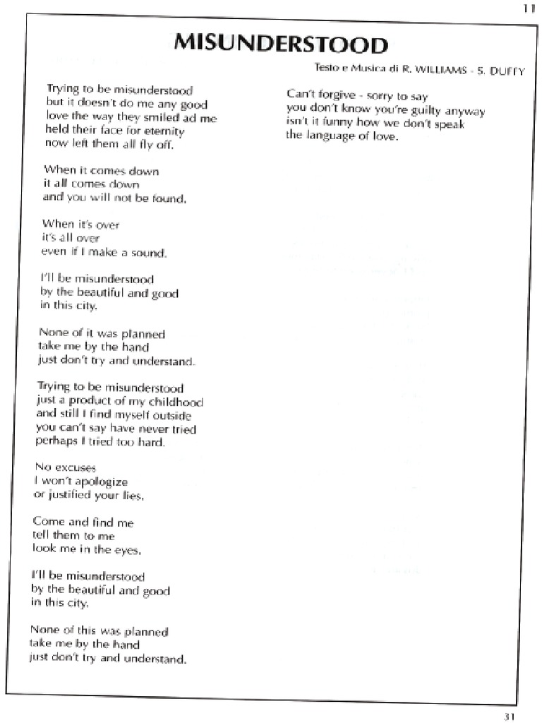 Robbie Williams - Misunderstood - Testo | PDF