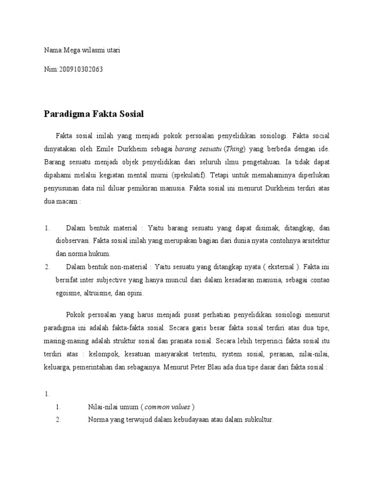 Paradigma Fakta Sosial | PDF