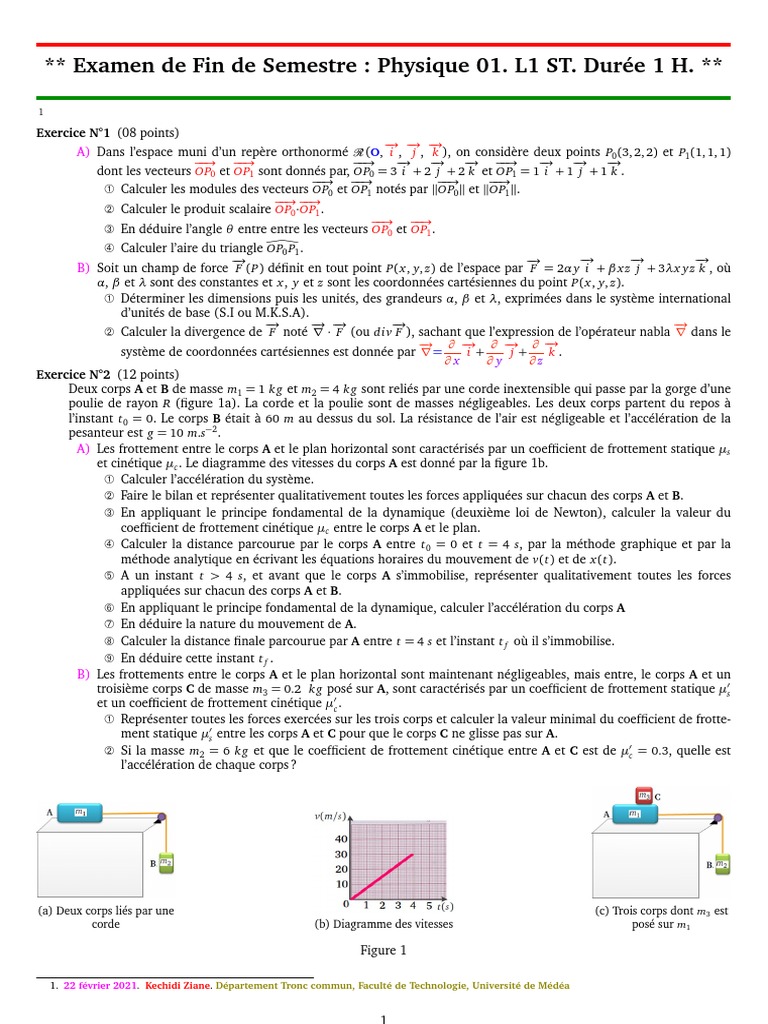 EFS Physique1 2021 Complet | PDF | Accélération | Lois du mouvement de Newton