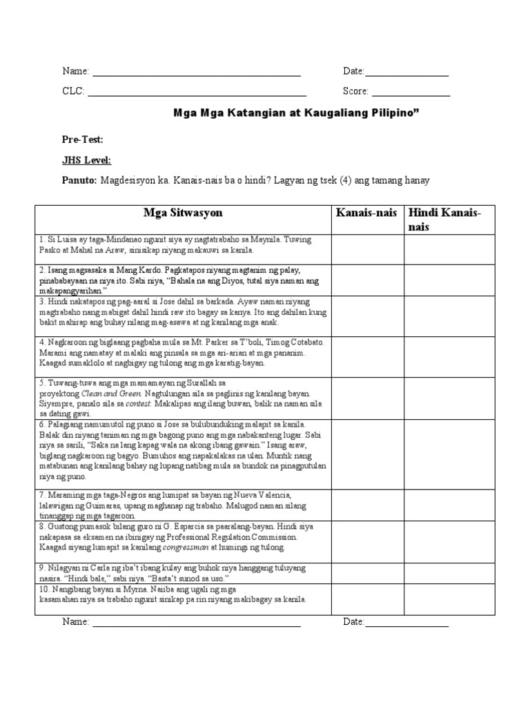 Worksheets LS5 Filipino Traits | PDF