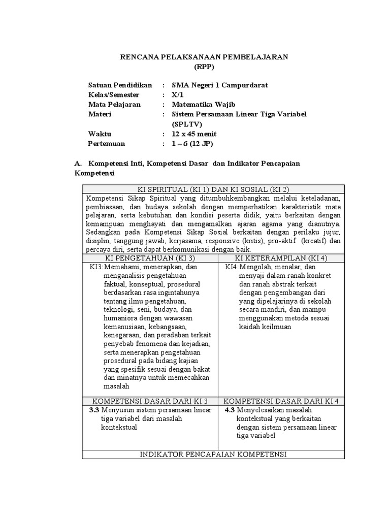 RPP MTK Wajib Kelas X SLTV | PDF