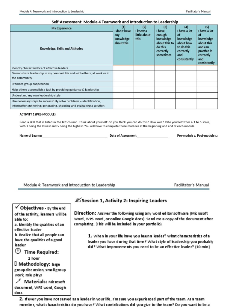 Teamwork & Leadership Skills Assessment | PDF | Leadership | Knowledge
