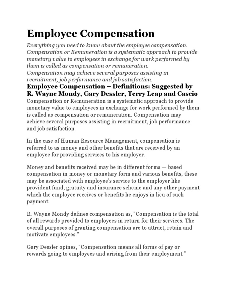Employee Compensation | PDF | Compensation And Benefits | Employment