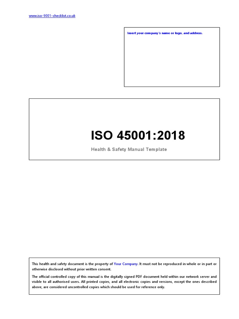 ISO 45001 2018 Occupational Health and Safety Manual Template Sample ...