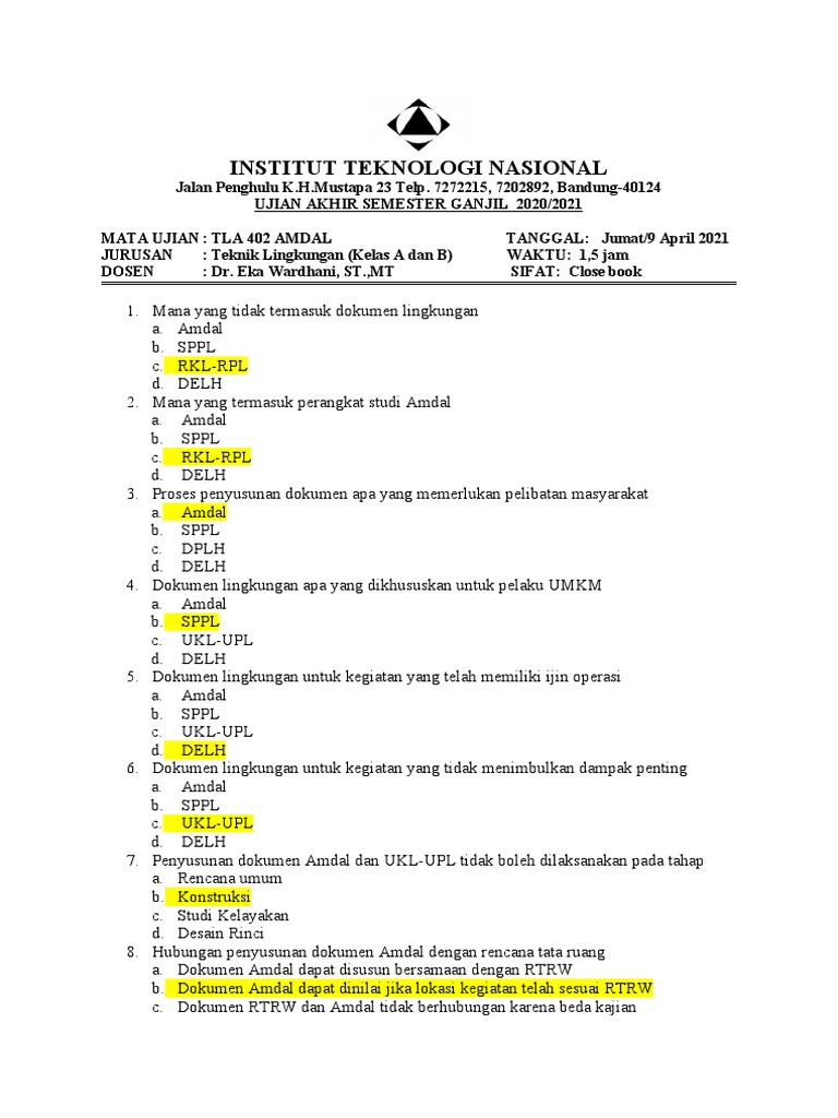 Soal Uts Amdal | PDF | Sains & Matematika