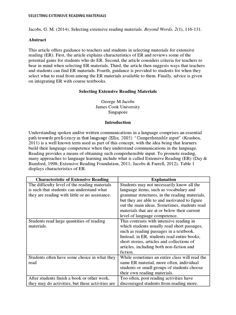 Extensive Reading Materials | PDF | Books | Teachers