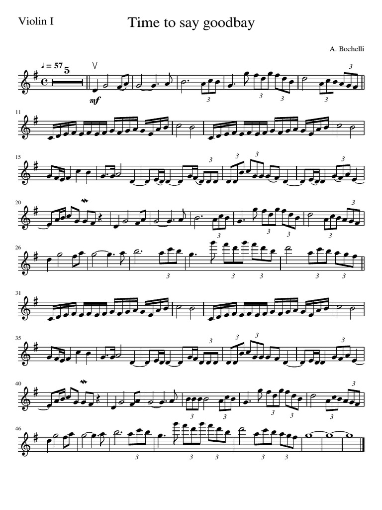 "Bocelli's 'Time to Say Goodbye' Violin Score" | PDF