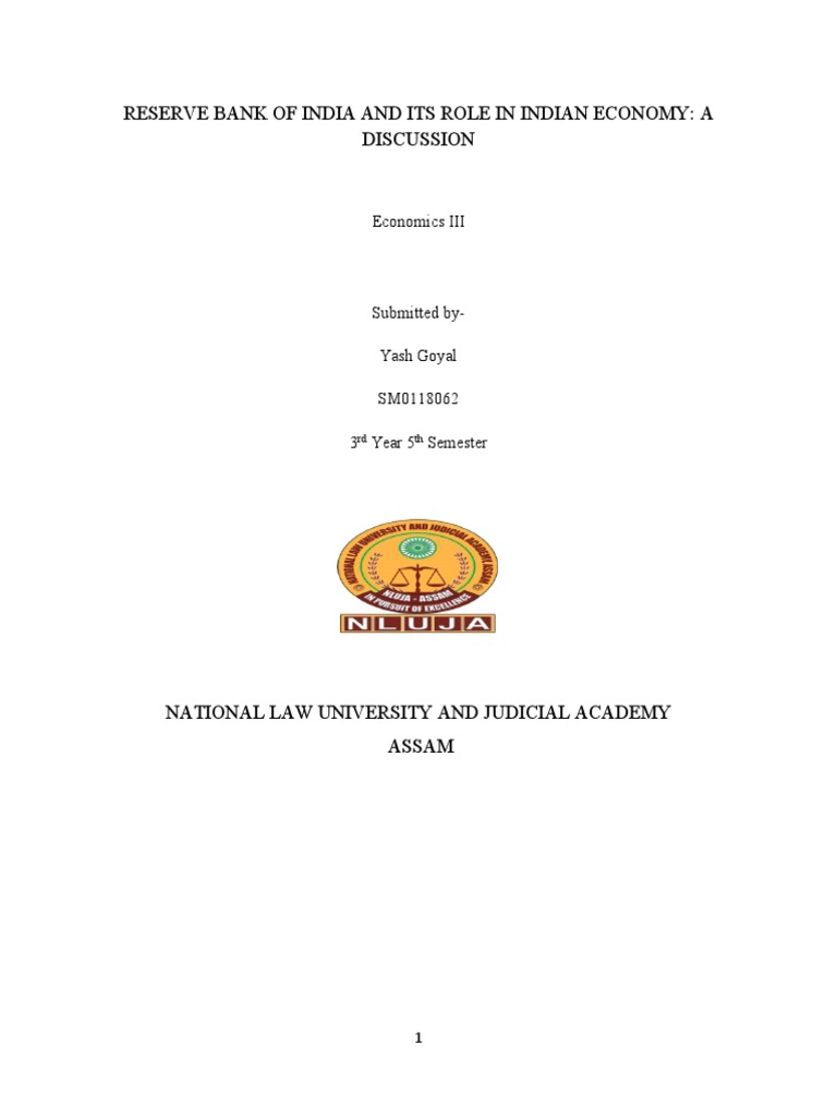 Reserve Bank of India and Its Role in Indian Economy: A Discussion ...