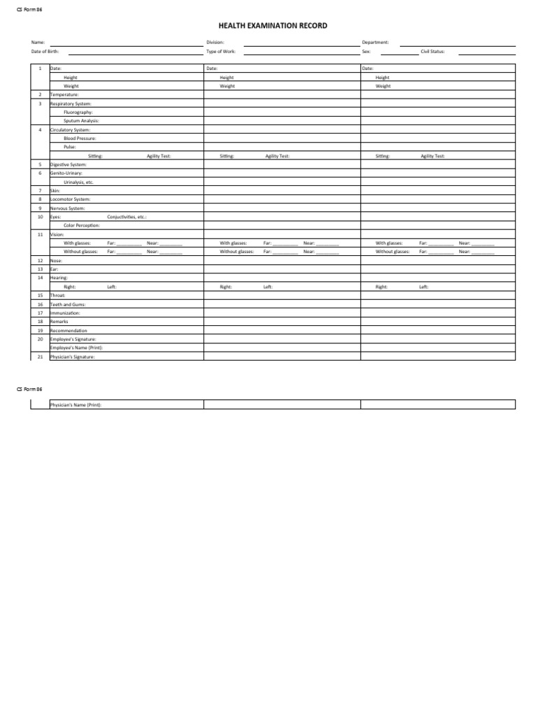 CS Form 86 External | PDF | Clinical Medicine | Medical Specialties