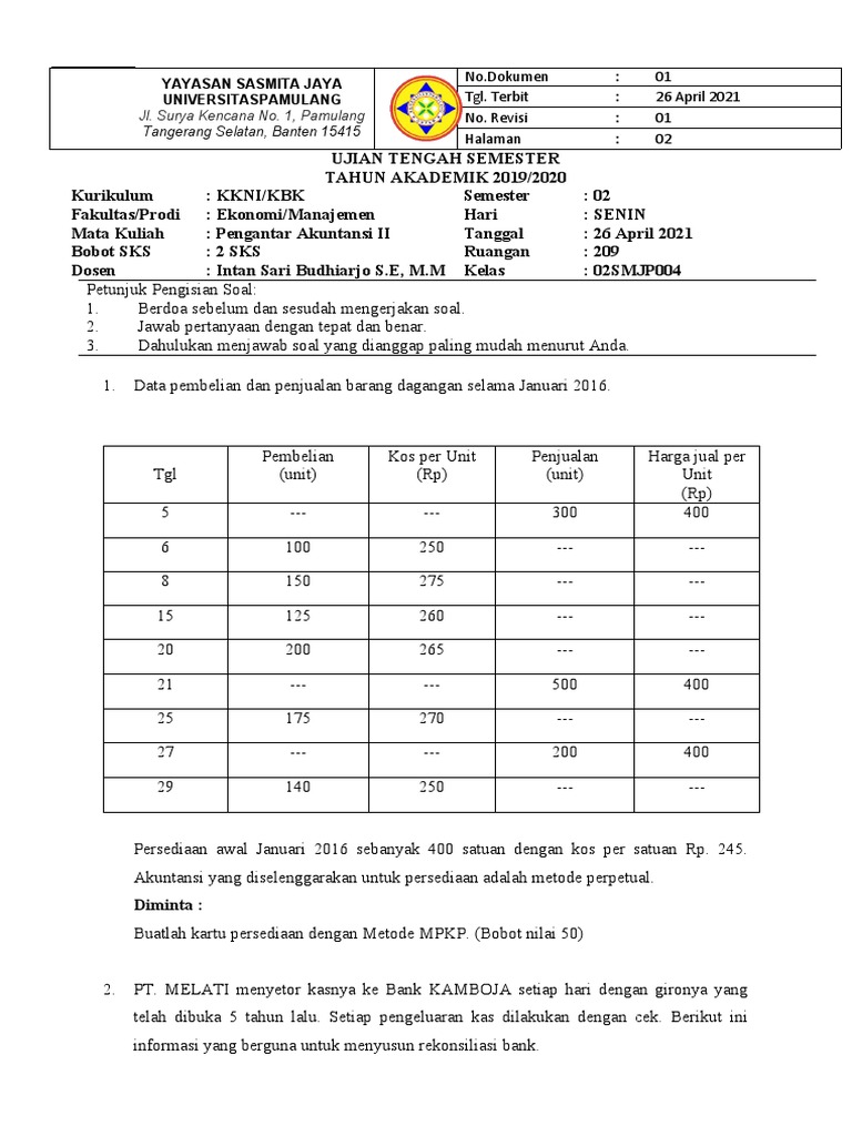 Soal UTS Pengantar Akuntansi 2 | PDF