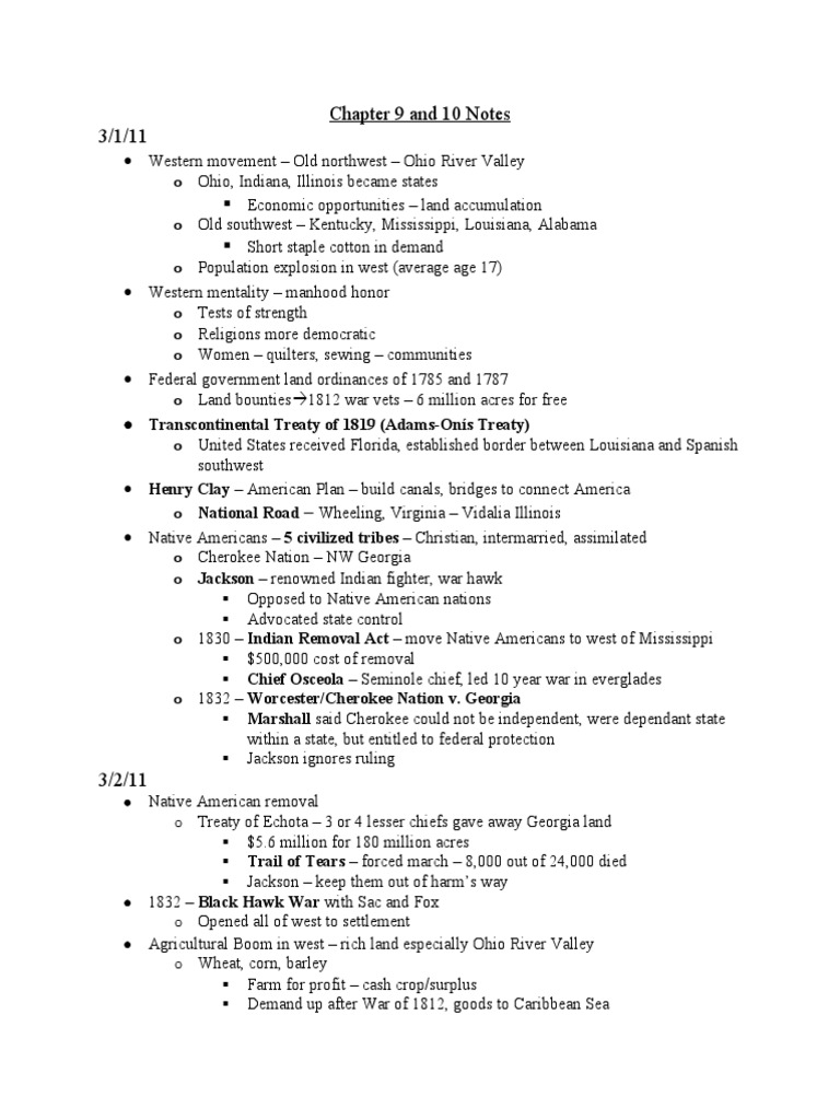 Chapter 9 and 10 Notes | PDF | John Quincy Adams | Trail Of Tears