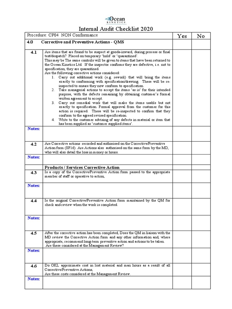 CP04 Checklist Non Conformance-2015 | PDF | Specification (Technical ...