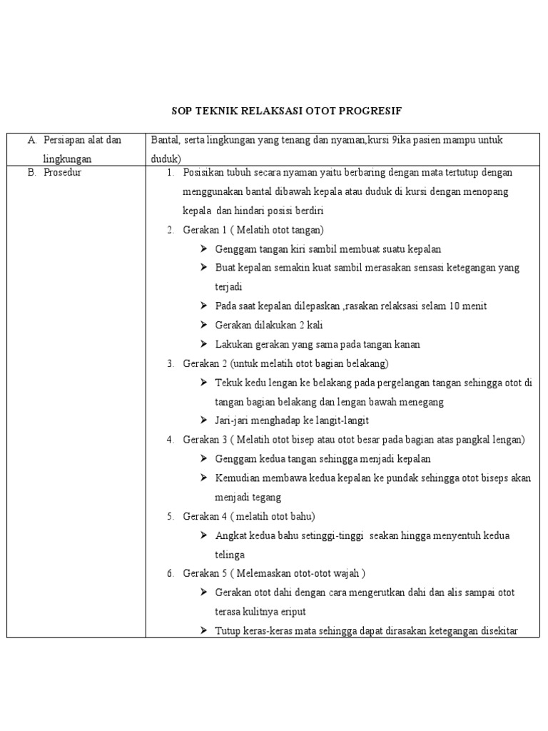 Sop Teknik Relaksasi Otot Progresif | PDF
