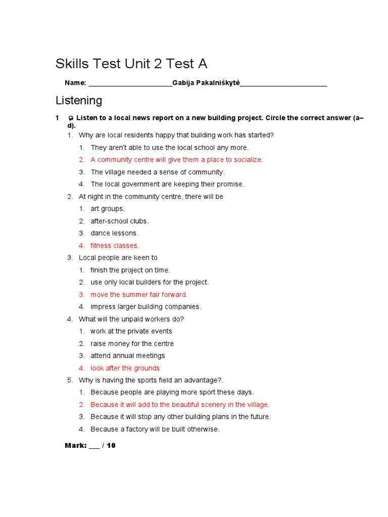 Unit 2 Skills Test A Overview | PDF