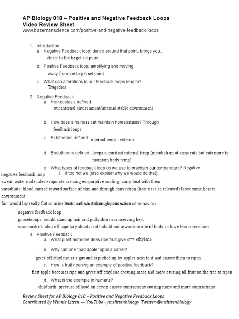 AP Biology 018 - Positive and Negative Feedback Loops Video Review ...
