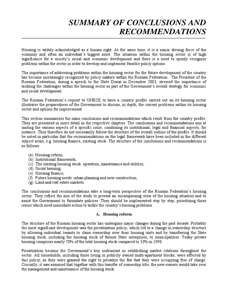Conclusion and Recommendations | PDF | Condominium | Public Housing