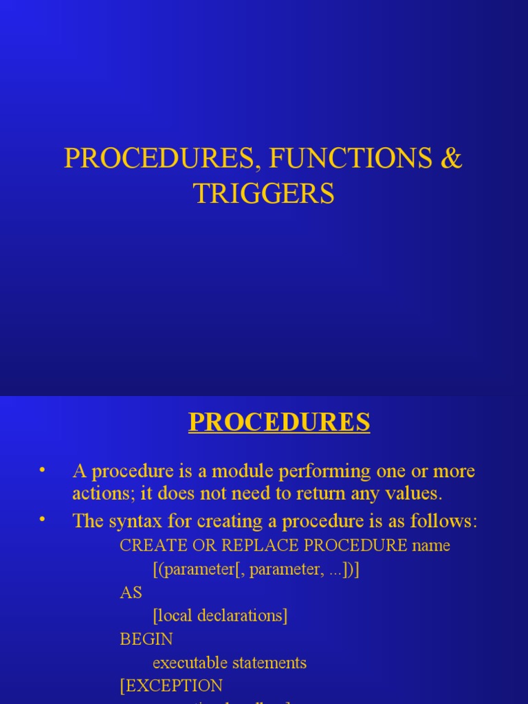 Procedures Functions And Triggers Pdf Parameter Computer Programming Plsql