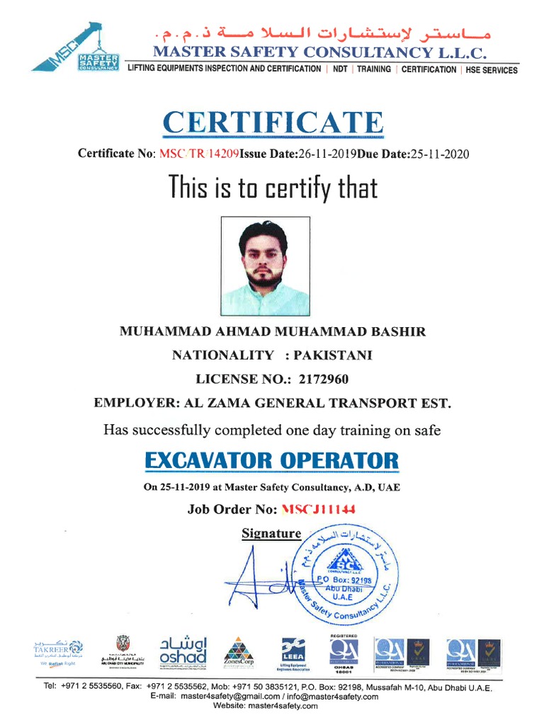 Certificate Excavator Opt | PDF