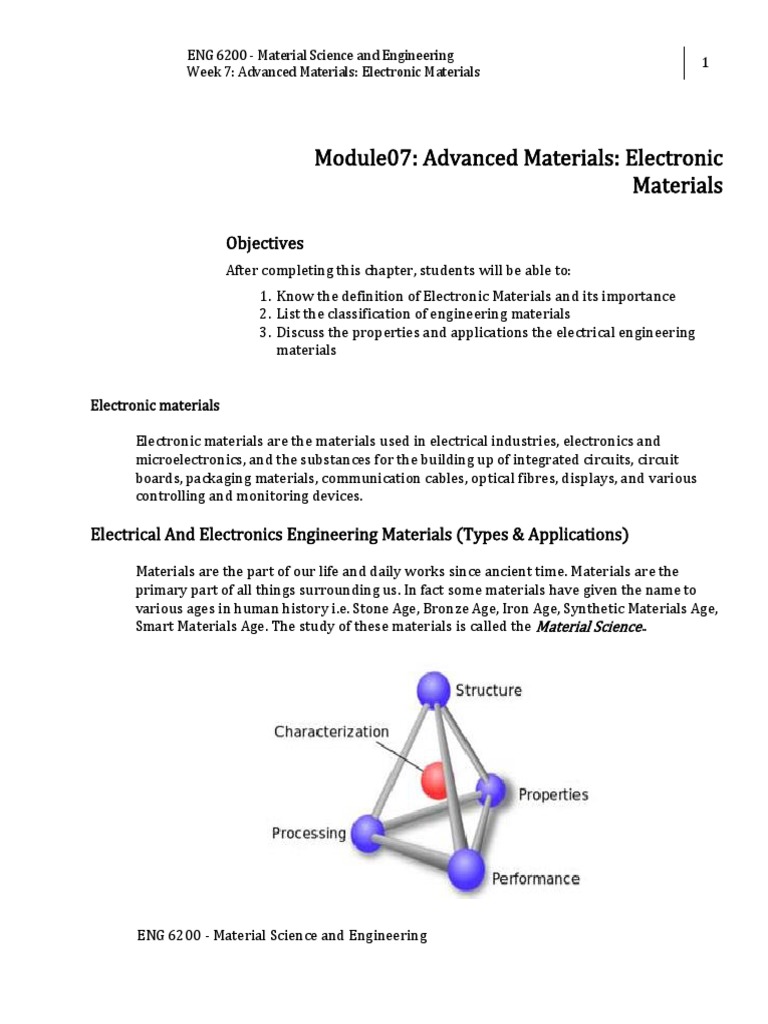 Week7Advanced Materials Electronic Materials | PDF | Electrical ...