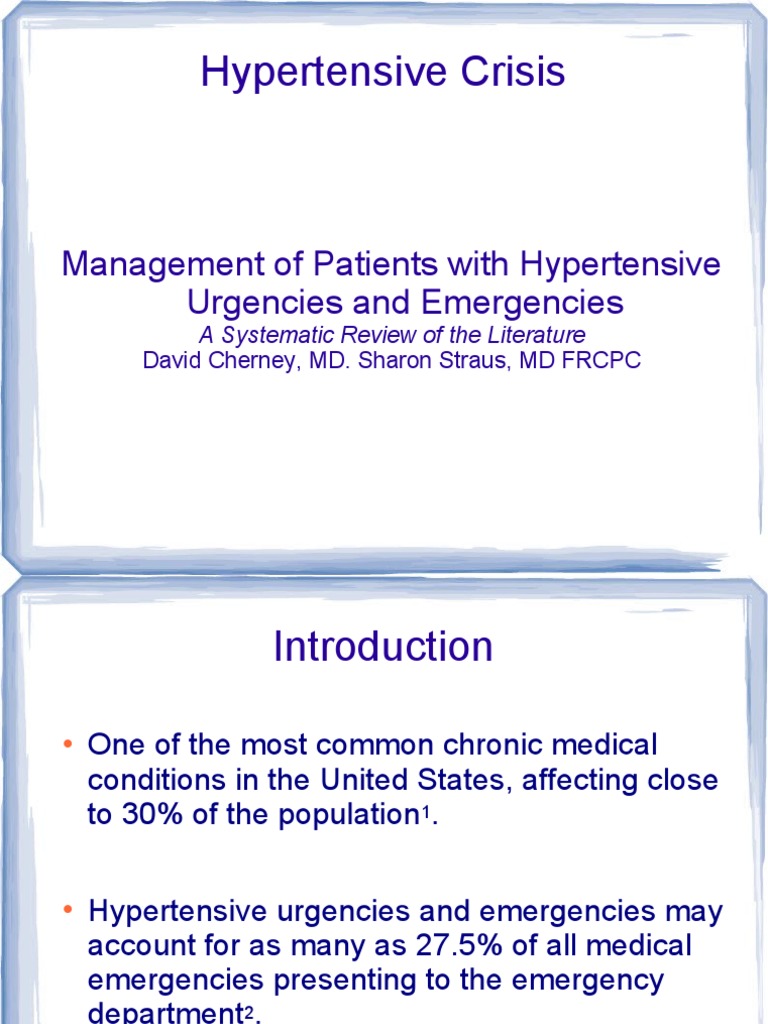 Hypertensive Crisis: Management of Patients With Hypertensive Urgencies ...