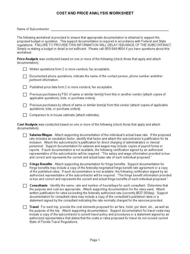 Cost and Price Analysis Worksheet | PDF | Employee Benefits | School ...