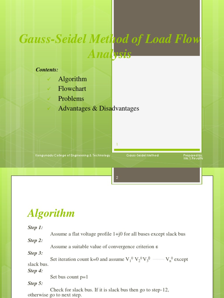 Gauss-Seidel Method of Load Flow Analysis: Algorithm Flowchart Problems ...