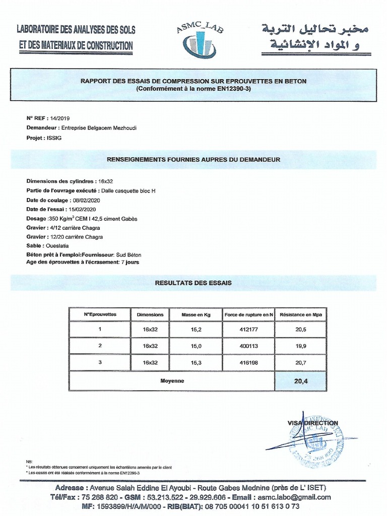 Rapport Des Essais de Compression Sur Éprouvettes en Béton | PDF