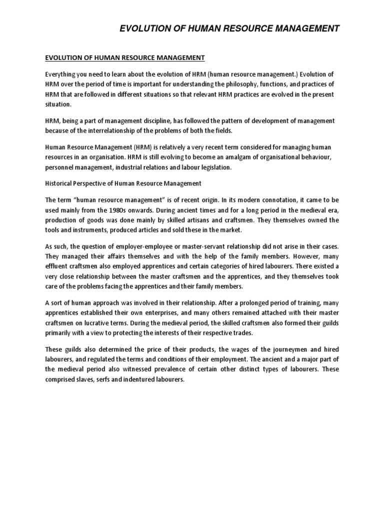 Evolution of Human Resource Management | PDF | Human Resource ...