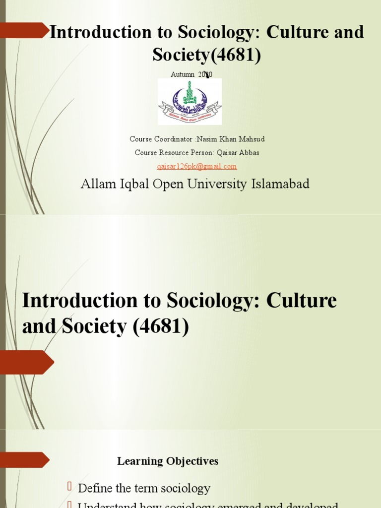 Introduction To Sociology: Culture and Society (4681) ) : Allam Iqbal ...