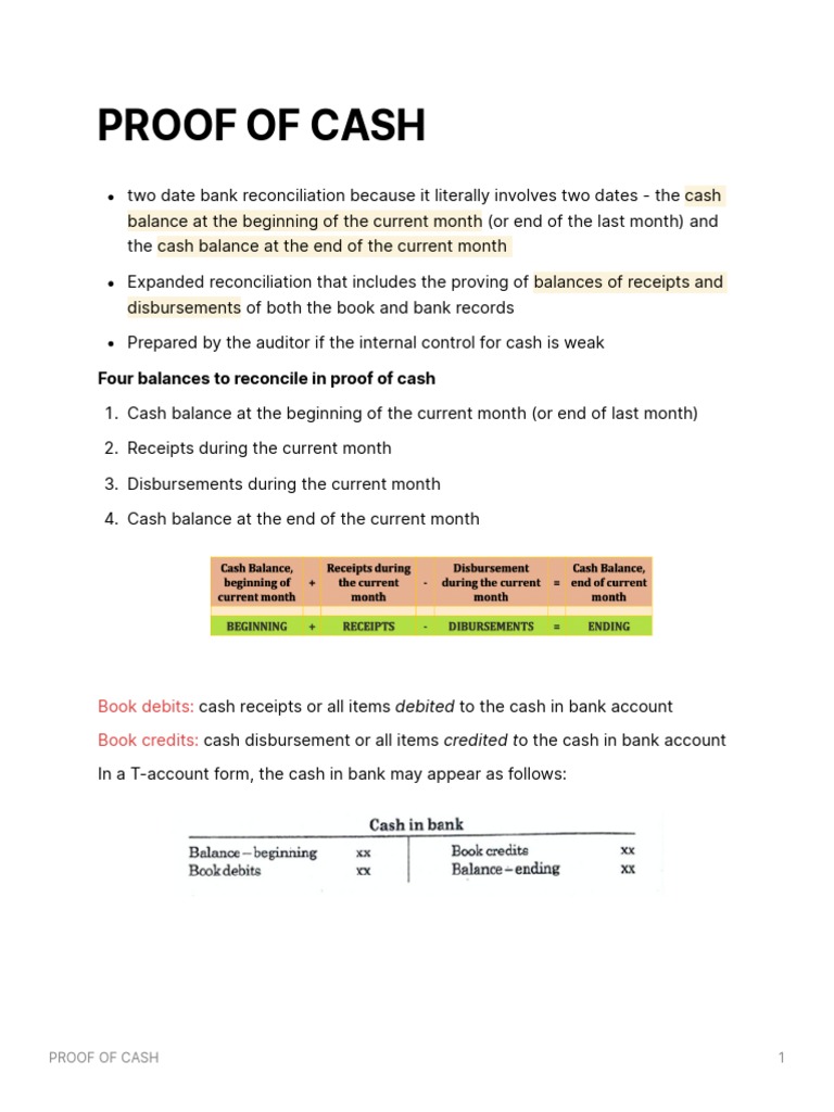 Four Balances To Reconcile in Proof of Cash | PDF | Cheque | Debits And ...