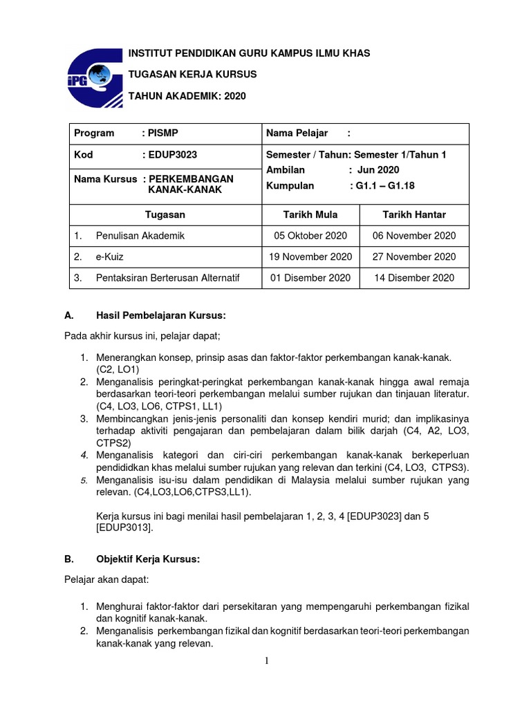 1 SOALAN KERJA KURSUS EDUP3023 2020Nj | PDF