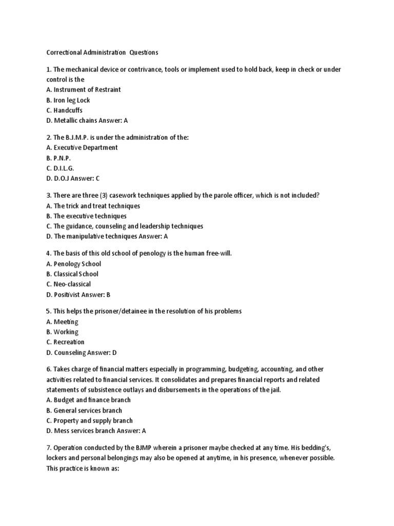Correctional Administration Questions | PDF | Prison | Rehabilitation ...