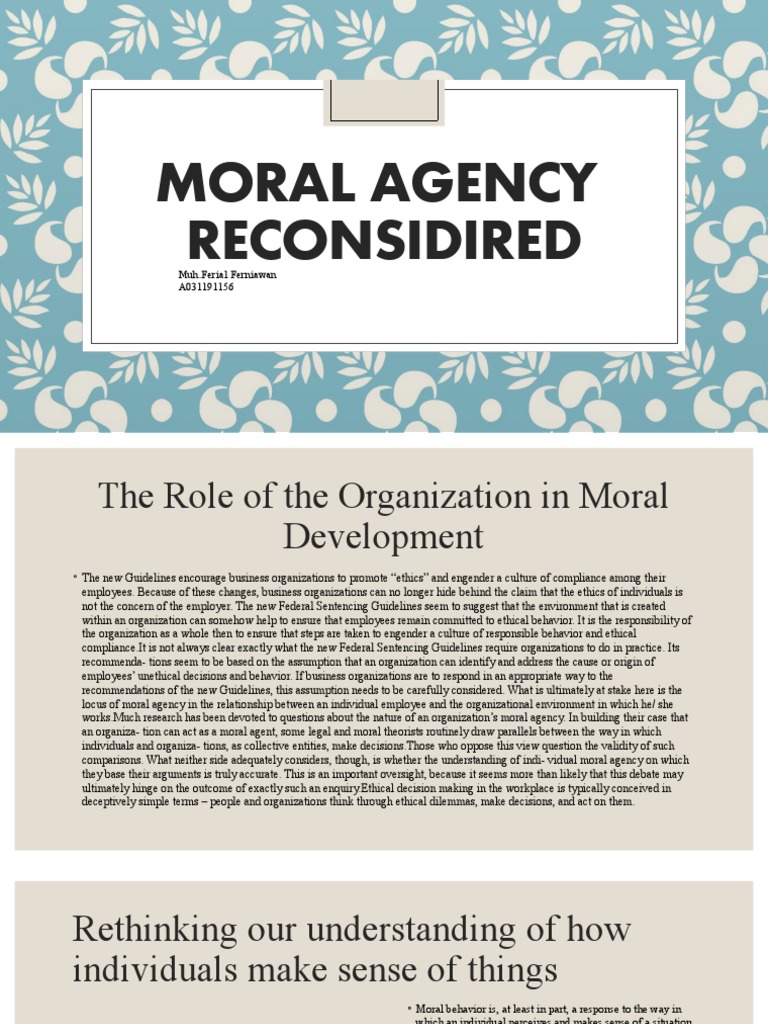 Moral Agency Reconsidired | PDF | Rationality | Business Ethics