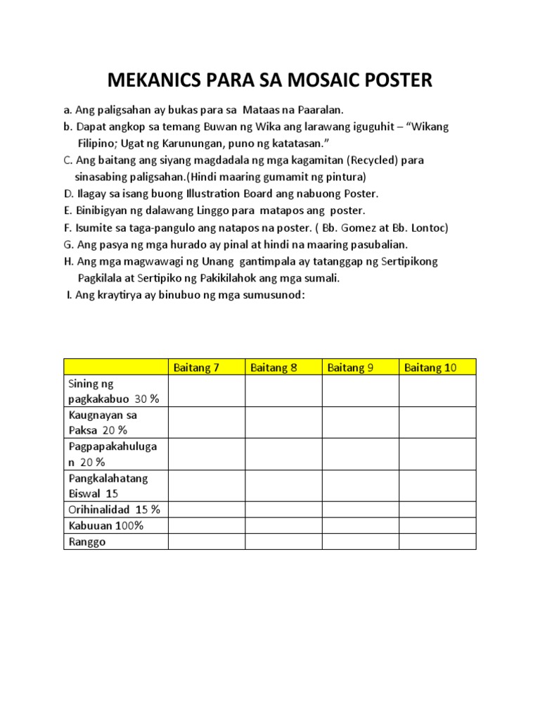 Mosaic Poster (Rubrics) | PDF