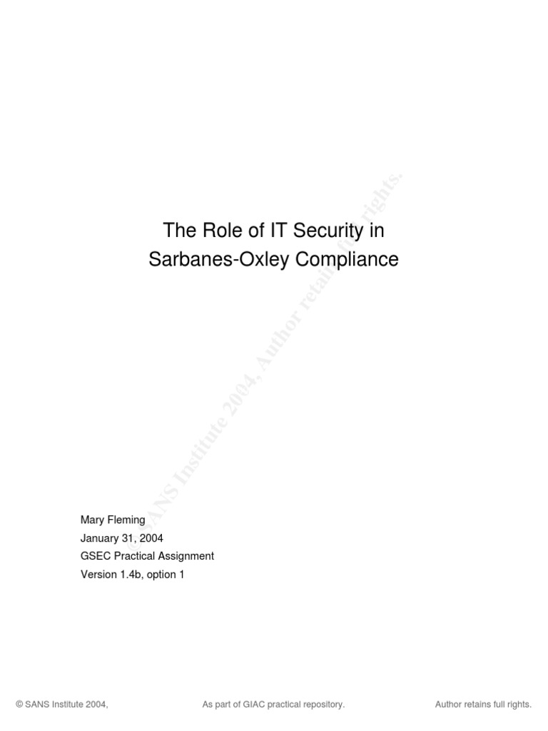 The Role of IT Security in Sarbanes-Oxley Compliance: © SANS Institute ...