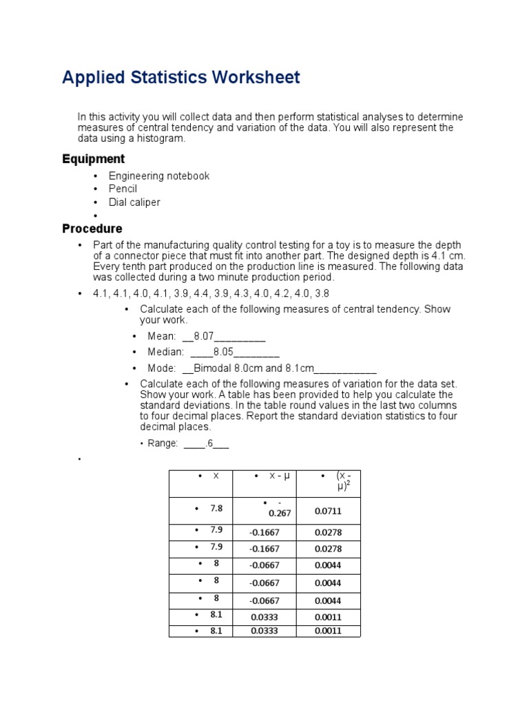 Applied Statistics Worksheet 5.4.21 | PDF | Statistics | Standard Deviation