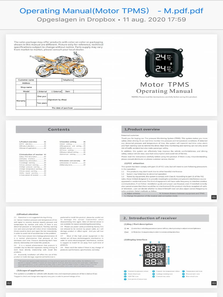 Operating Manual (Motor TPMS - M PDF | PDF