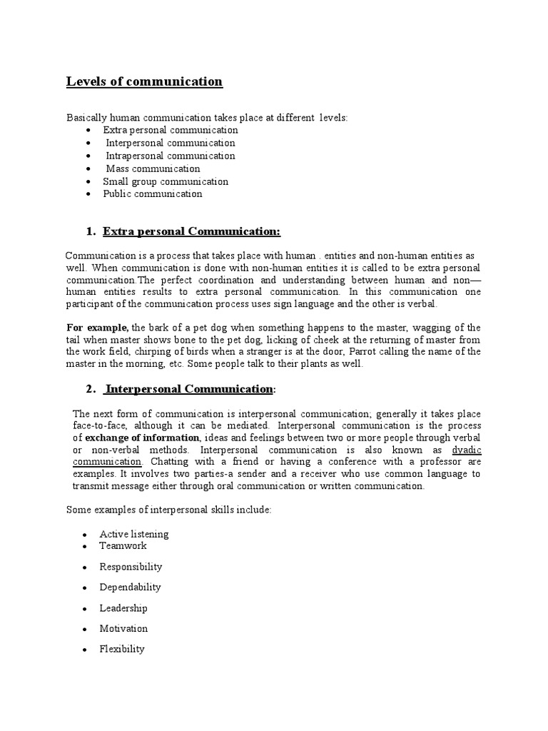 Levels of Communication | PDF | Acronym | Interpersonal Communication