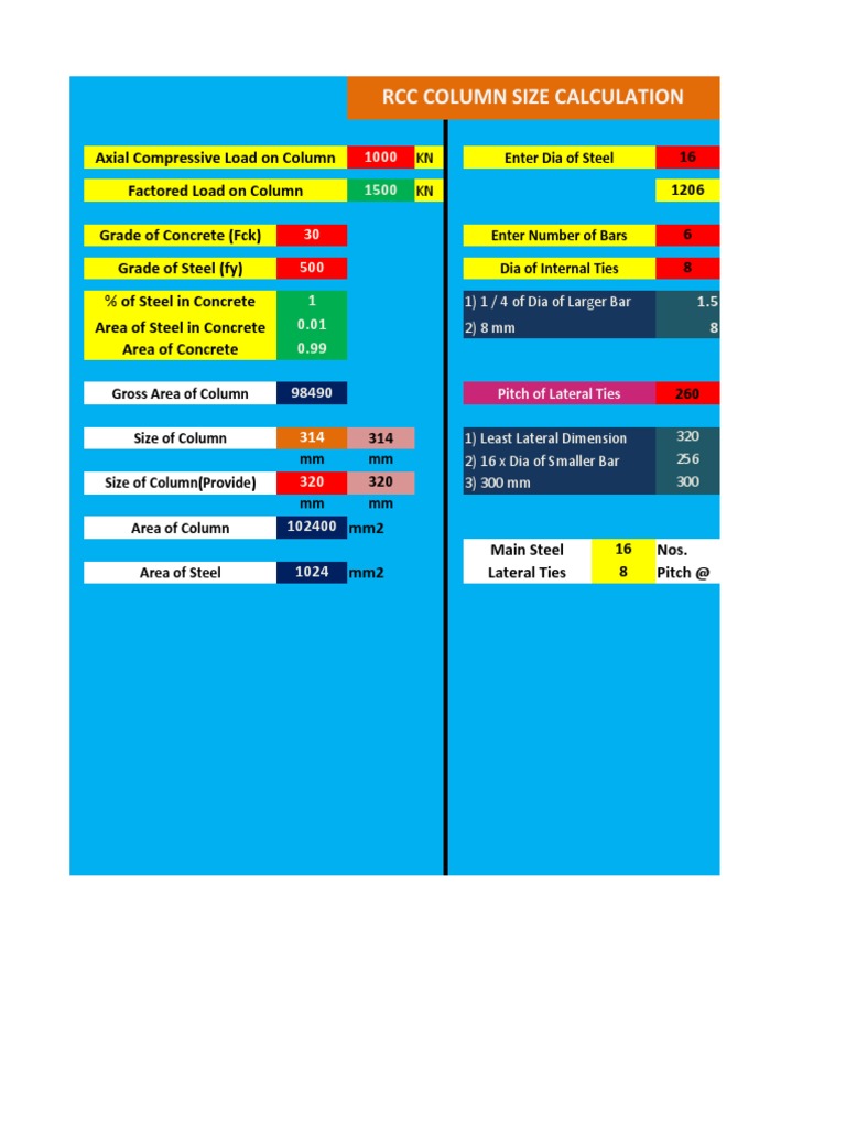 Design of Column Excel Sheet @Etconp