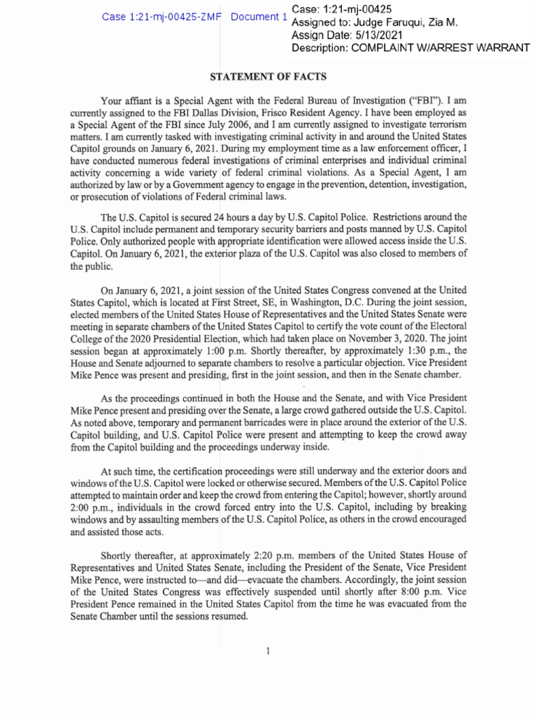 Kerry Wayne Persick Complaint | PDF | United States Capitol | Federal ...