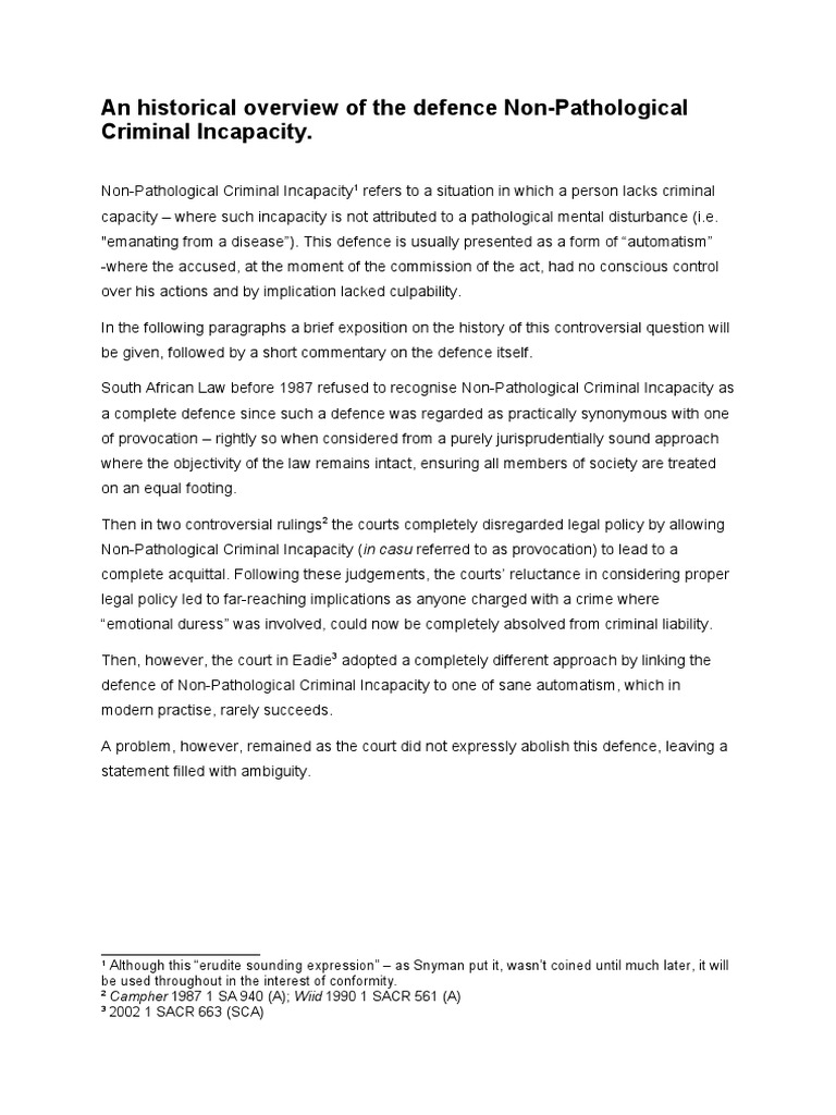 An Historical Overview of The Defence Non-Pathological Criminal ...