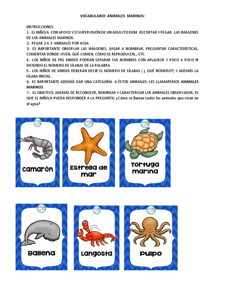 Actividades de Vocabulario Marinos para Niños | PDF | Artes del ...