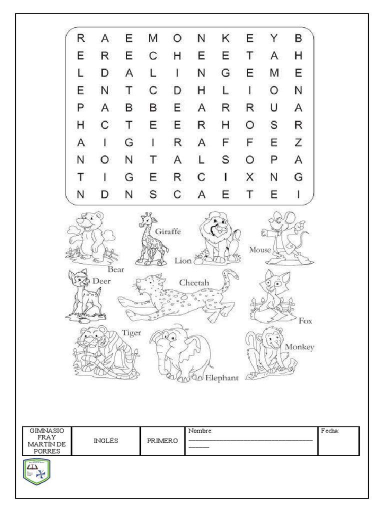 Sopa de Letras Wild Animals | PDF