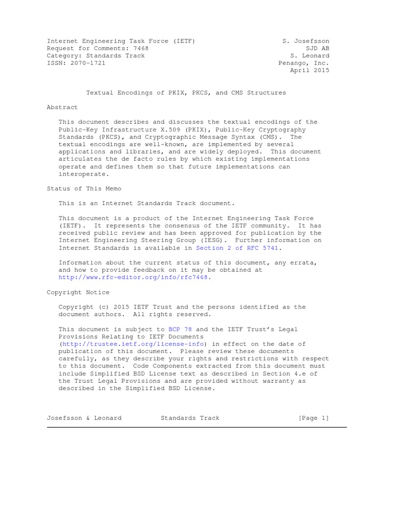 RFC 7468 | PDF | Secure Communication | Cryptography