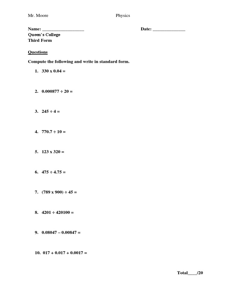 2 Prefixes and Standard Form Questions | PDF