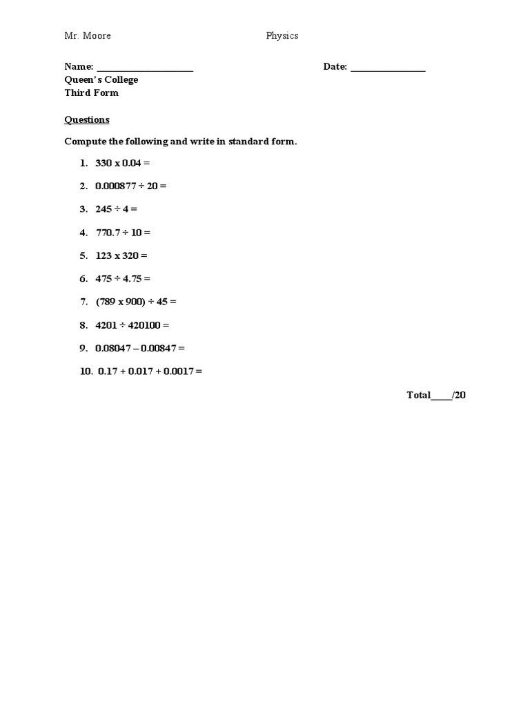 2 Prefixes and Standard Form Questions | PDF | Teaching Methods & Materials